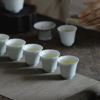 Ceramic Flower Rimmed Cup Thin Porcelain Master Cup Kung Fu