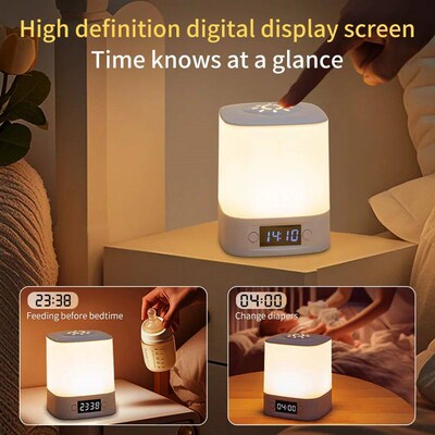 Portable Led Night Light with Clock Time Display Rechargeabl