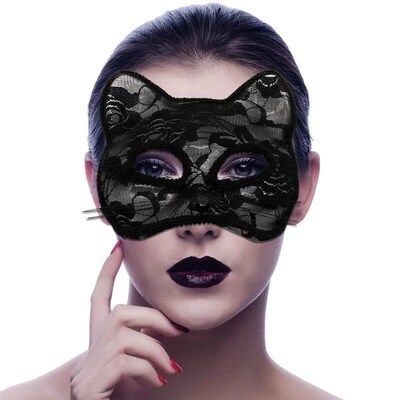 Topeng rubah Cosplay Halloween, topeng mata seksi renda sete
