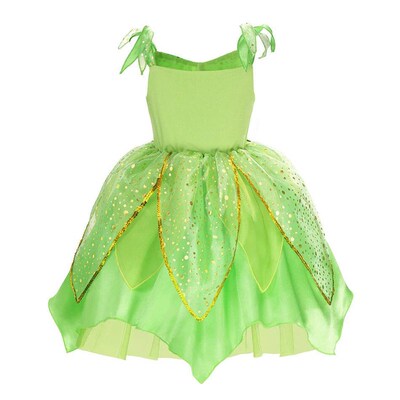 Girls Tinker Bell Costume Kids Green Fairy Princess Tinkerbe