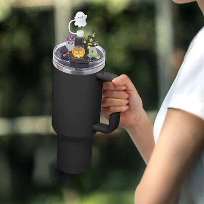 Halloween Lid Charms Decor with Cute Ghost Straw Cover