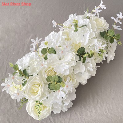 Artificial Peony Rose Hydrangea Row Wedding Background Fake