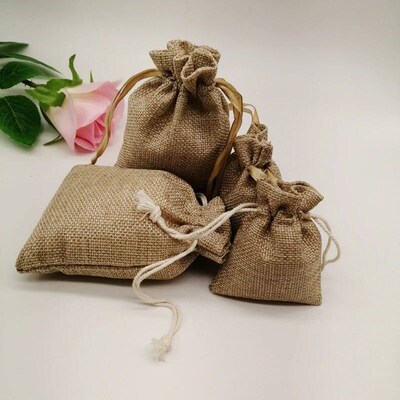 5-20pcs/lot Natural Linen Burlap Bag Jute Gift Bag Drawstrin