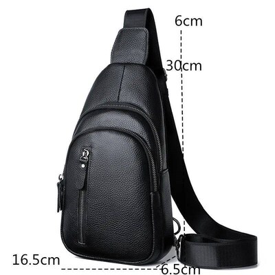 Fashion Mens Bag Leather Sling Zipper Pack Chest Shoulder C