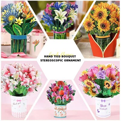 Premium 3D Pop Up Flower Bouquet Card Mothers Day Gift Valen