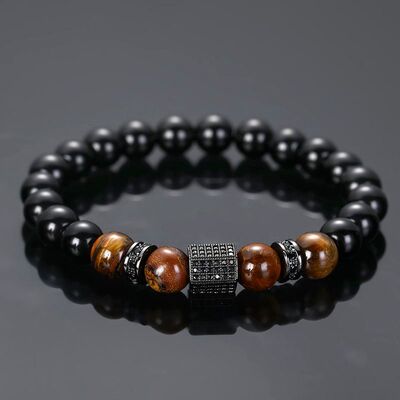 Trendy Lava Stone Men Bracelet Natural Black Cholesterol