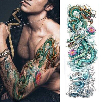 4PCS Semi Permanent Tattoo Full Arm Sleeves Koi Fish Flower