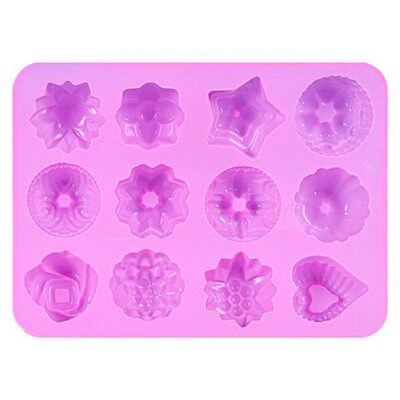12 Cavity Cake Baking Mould Food Grade Silicone Mold Rose