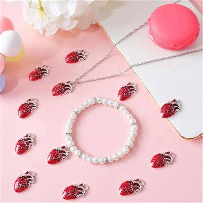 30Pcs Heart Charms Bulk Alloy Anatomical Charms Red Enamel