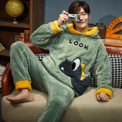 Cute Pajamas For Men Thick Plush Fleece Pajama Sets Winter