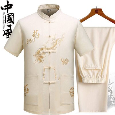 Tang Suit Middle-aged and Elderly Mens Hanfu Summer Dads S