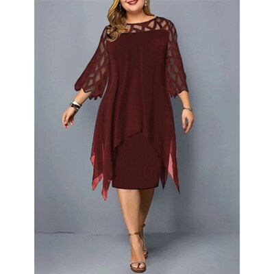 Elegant Midi Party Dress For Chubby Women Xxl O Neck Lace Sl