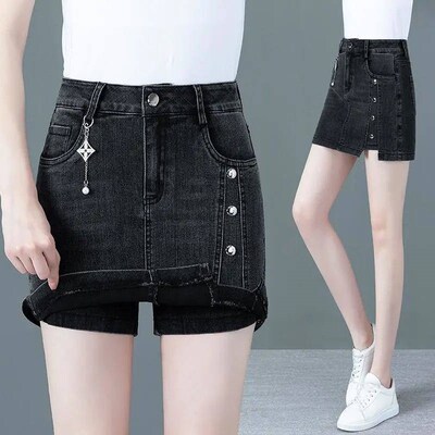 Womens High Waist Denim Short Culottes New Summer Thin Slim