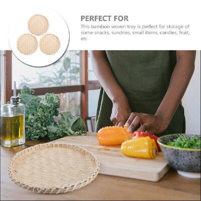 3pcs Bamboo Woven Baskets Sturdy Compact Storage Snacks