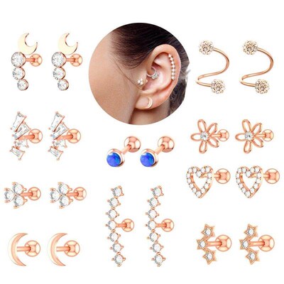 Opal Crystal Ear Tragus Piercing Helix Lip Labret Plug Surg