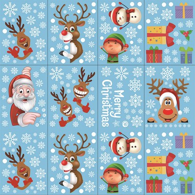 New Christmas Window Stickers Cute Santa Snowflake Xmas Rein