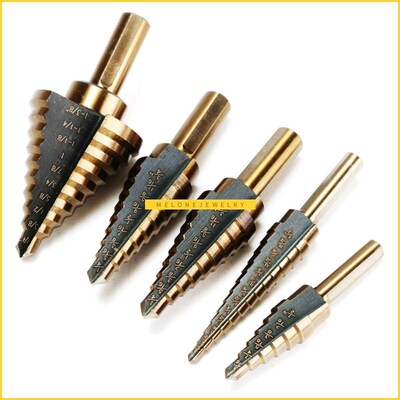 5pc HSS Cobalt Step Drill Bit Set itanium Cone Drill Hole Cu
