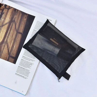 Toiletry Wash Make Up Bags Black Transparent Mesh Makeup Cas