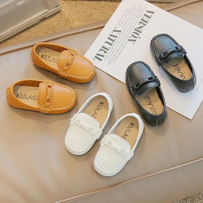 Boys Leather Shoes Black White for School Party Wedding Kids