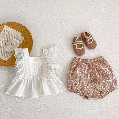 2024 New Summer Newborn Baby Girls Clothing Set Flying Sleev