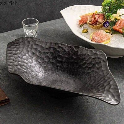 Solid Color Ceramic Sashimi Plate Irregular Salmon Dry Ice