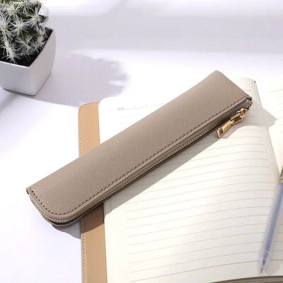 Simple Pen Sleeve PU Leather Mini Small Pen Bag Zipper Penci
