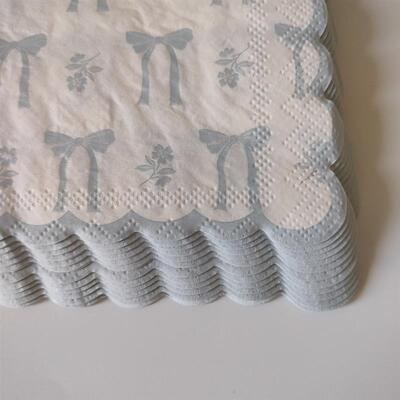 Blue Scallop Bow Flower Paper Napkins 25cm荷叶边蝴蝶结餐巾纸