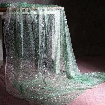 Fairy Light Green Wafer Shimmering Sequin Mesh Fabric