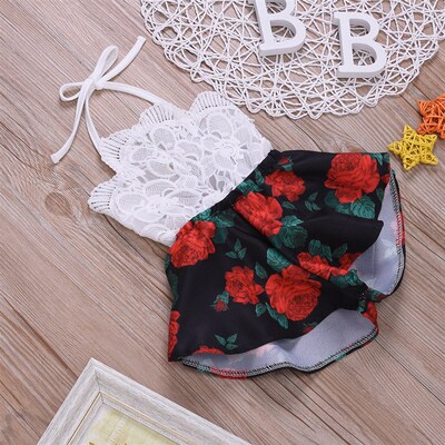 Newborn Baby Girl Clothes Sleeveless Lace Flower Print Strap