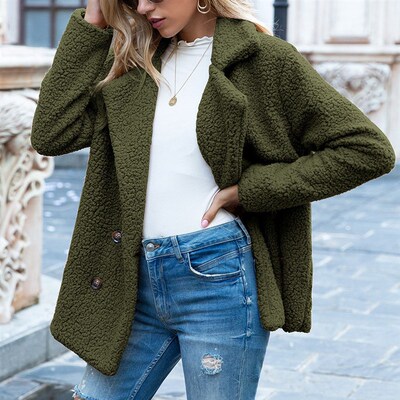 Button Plush Womens Outerwear Street nd Style Autumn And