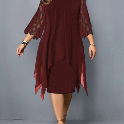 Elegant Midi Party Dress For Chubby Women Xxl O Neck Lace