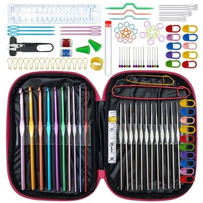 8/14/22/100Pcs Crochet Hooks Needles Kit Stitches Knitting C