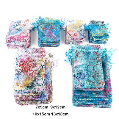 Wholesale 10/20/50Pcs 4 Sizes Drawstring Organza Bags White&