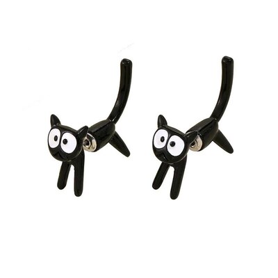 New Funny Small Black Cat Earring for Women Girl Fashio