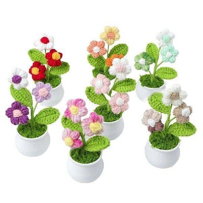 1 Piece Plant Creative Kintted Flower Potted Cute Car Table