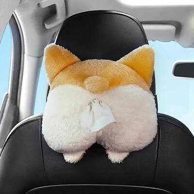 1Pc Cute Corgi Car Tissue Box Soft Cartoon Paper Napkin Case