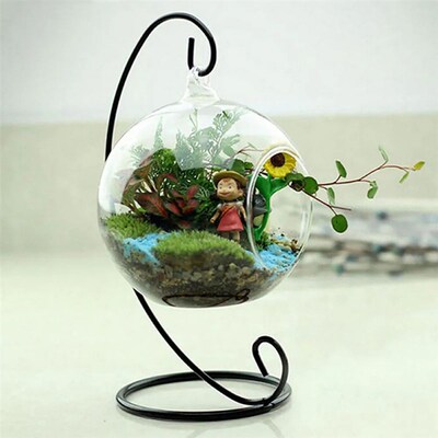 Simple Iron Metal Lantern Stand Hanging Candlestick Glass Gl