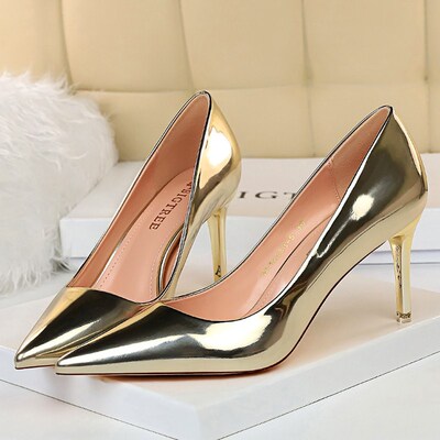 2021 Fashion Women Patent Leather 7.5cm High Heels Lady Poin