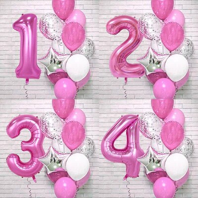 12Pcs Foil Birthday Balloon Number 0 1 2 3 4 5 6 7 8 Globos
