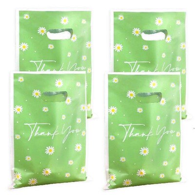 10pcs Green Daisy Flower Thank You Tote Gift Bags Plastic
