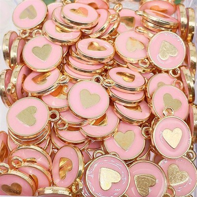 20Pcs Multicolor Love Heart Round Charm Alloy Pendant For Ne