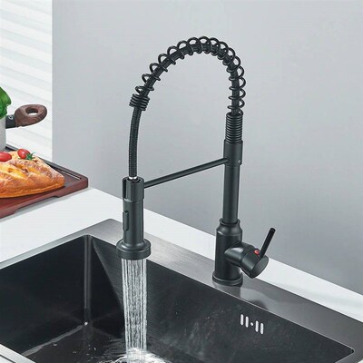 Matte Black Kitchen Sink Faucet One Handle Spring Hot and Co