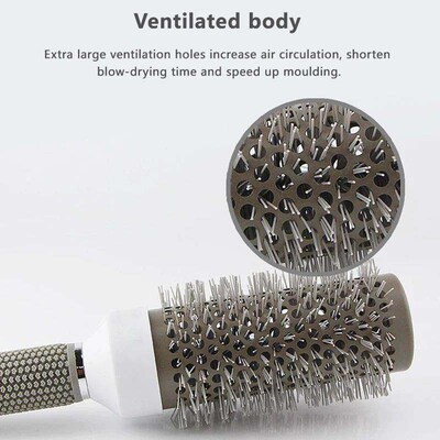Round Rolling Hair Brush Comb Boar Bristle Wet Curly Straigh