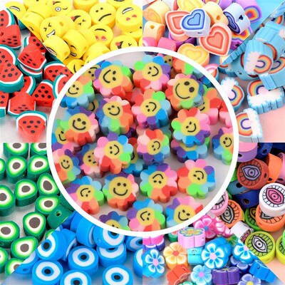 45Styles 10mm Polymer Clay Beads Heart Spacer Smiley Beads f