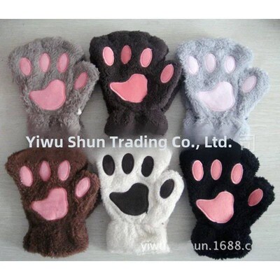 Cat Claw Gloves Winter Cute Cartoon Cat Girls Fingerless Glo