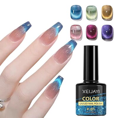 6pcs Cat Eye Gel Nail Polish Set, Reflective Magnetic Gel Po