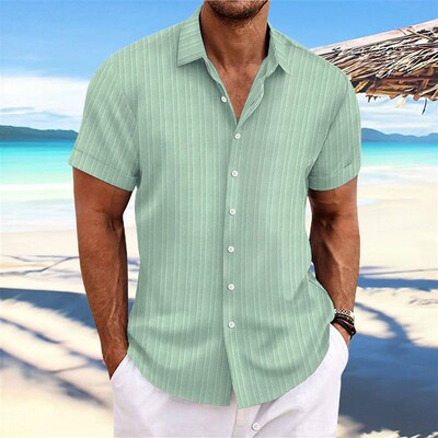 Solid Color Jacquard Wave Strip Short-sleeved Shirt Europe A