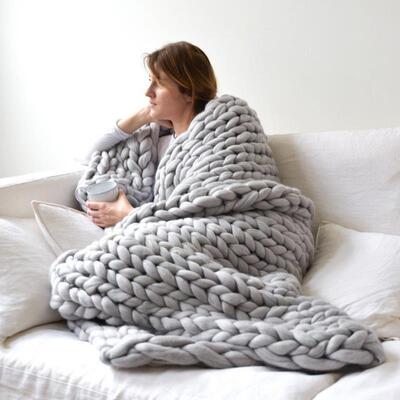 Super thick blanket Coarse wool hand woven blanket knit rug