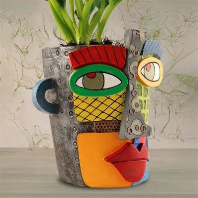 Y17A Abstract Rainbow Head Planter, Graffiti Face Planter