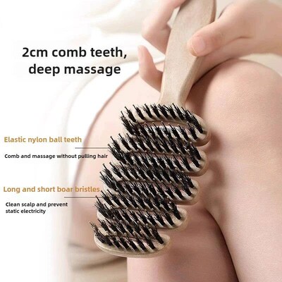 Hollow Boar Bristle Hair Comb Detangling Hair Brush Women Sc